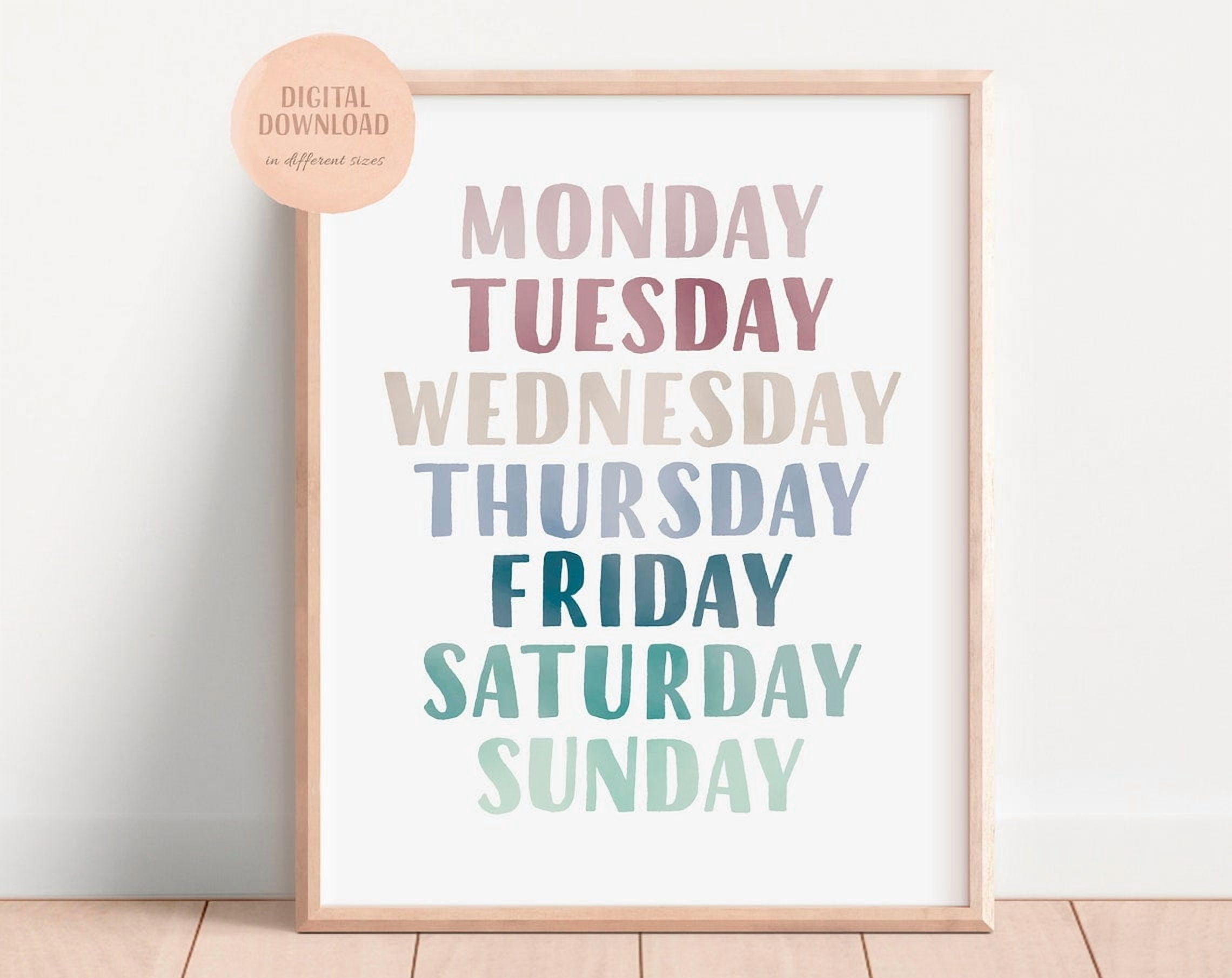 Miluva Days Of The Week Poster, Educational Poster, Neutral Nursery ...