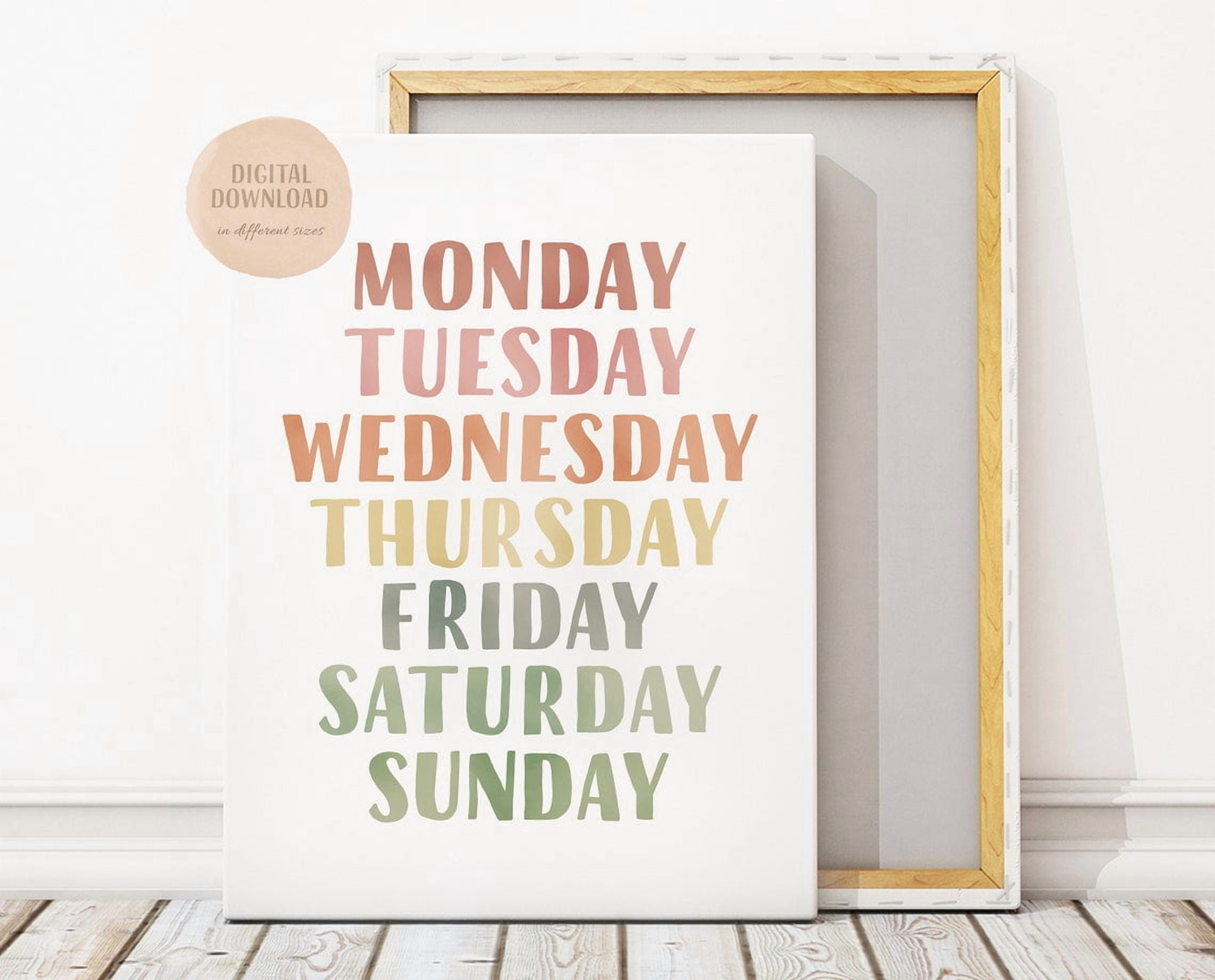 Miluva Days Of The Week Poster, Playroom Educational Poster, Rainbow ...