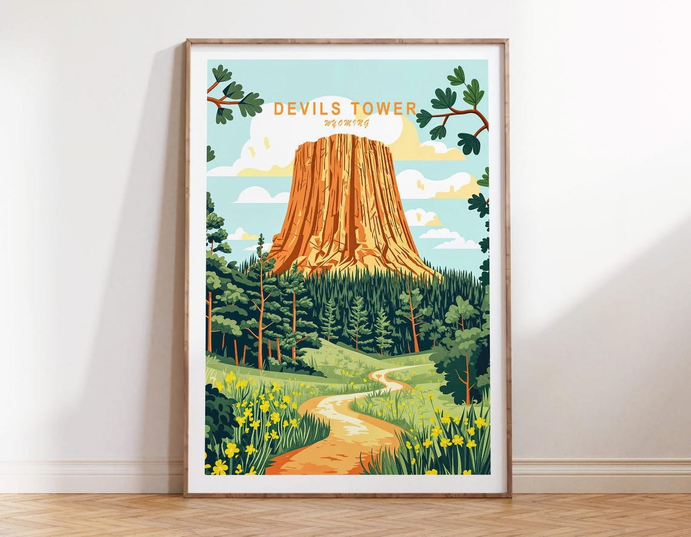 Miluva Devils Tower Wyoming Travel Poster, Wyoming Travel Print, Devils ...