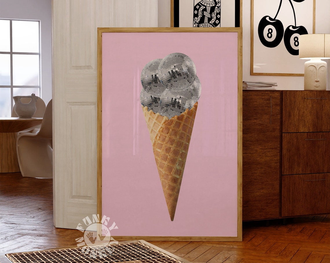Miluva Disco Ball Collage Print, Trendy Wall Art Prints, Pink Preppy ...