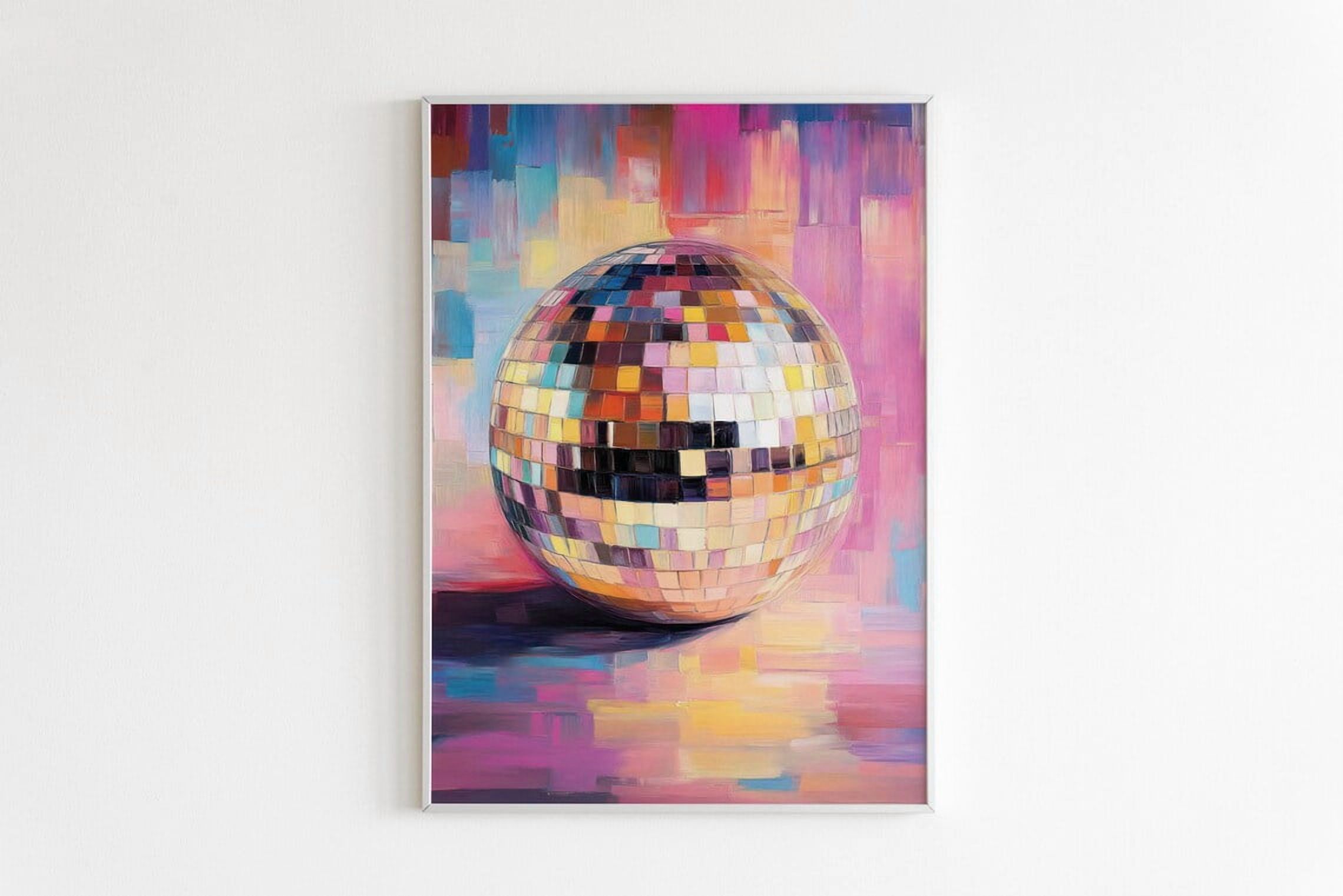 Miluva Disco Ball Poster Pink Disco Ball Poster Funky Disco Ball Print ...