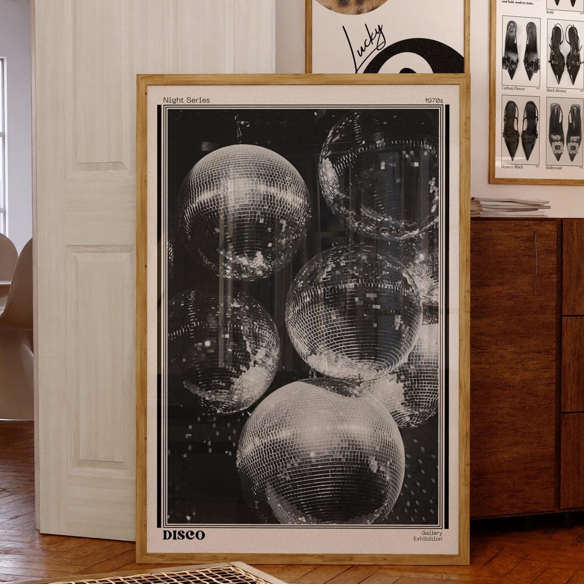 Miluva Disco Ball Print Black And White Funky Wall Art Girly Vintage ...
