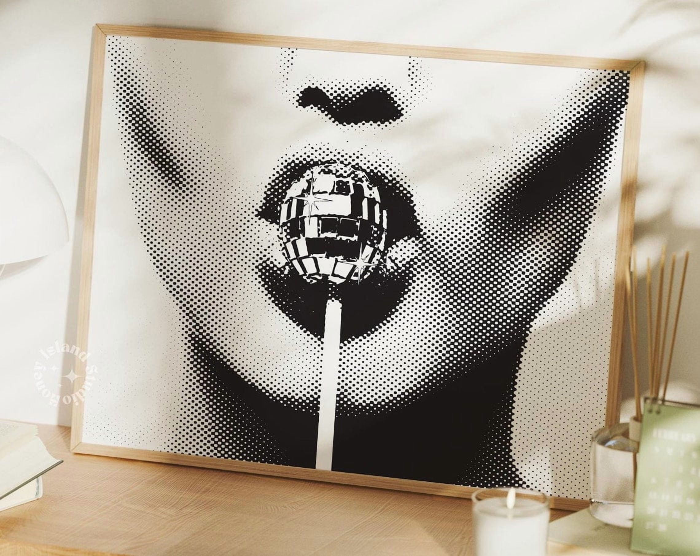 Miluva Disco Ball Print, Trendy Wall Art, Retro Disco Lollipop, Black ...