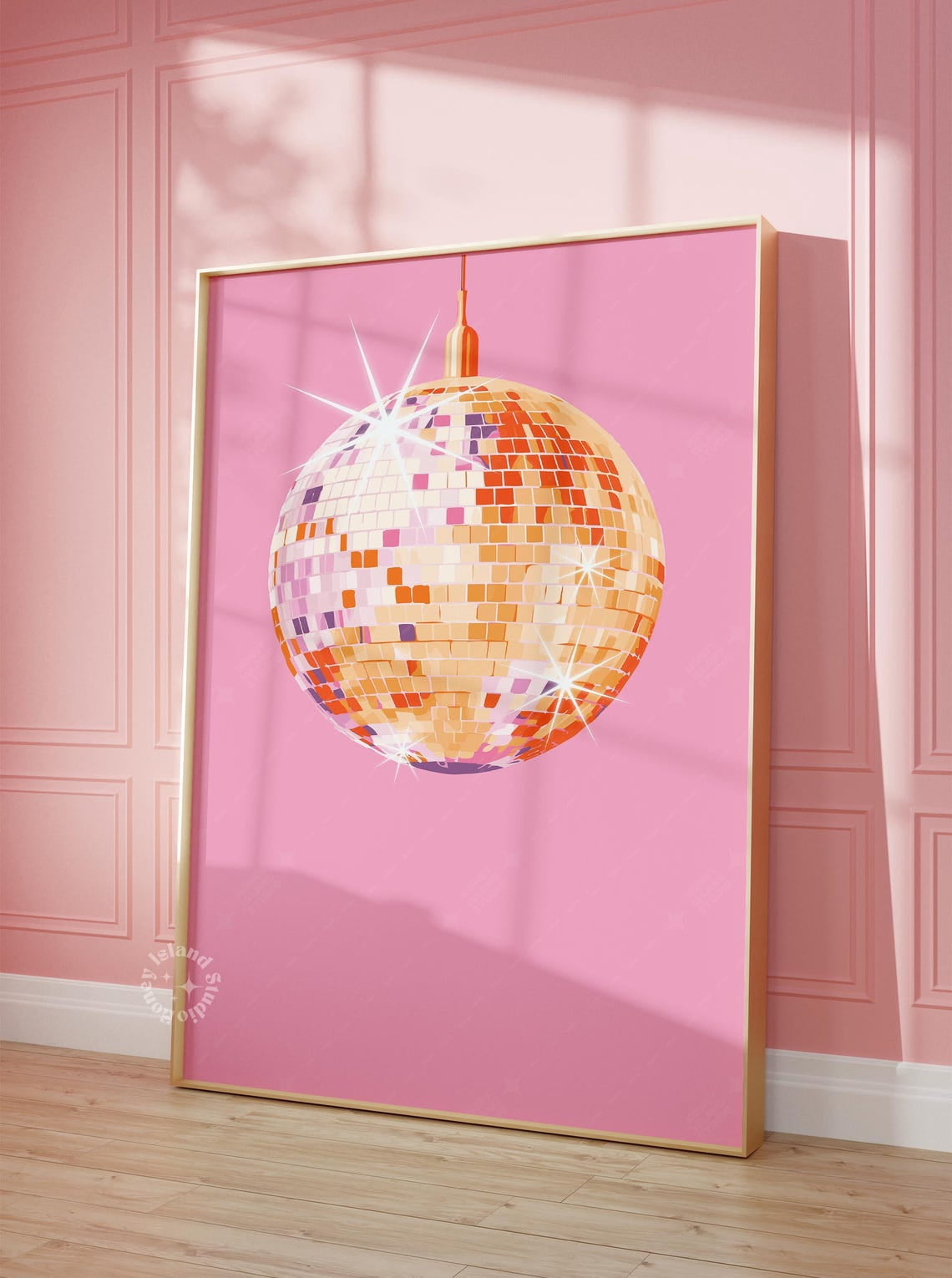 Miluva Disco Ball Wall Art, Pink Orange Disco Ball Poster, Pink Wall ...