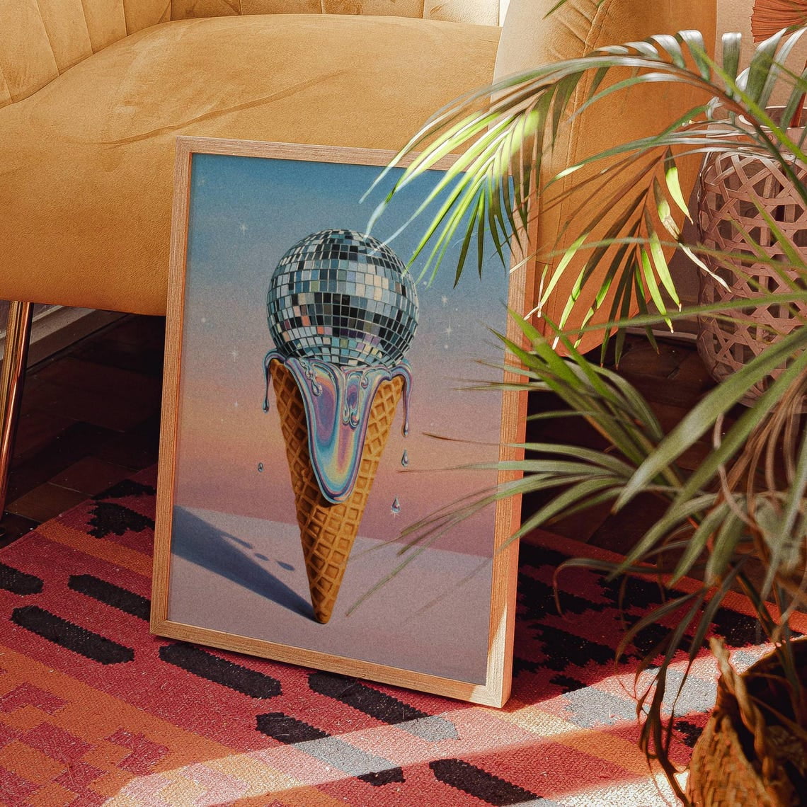 Miluva Disco Ball Wall Art Printable Ice Cream Poster For Bedroom Retro ...