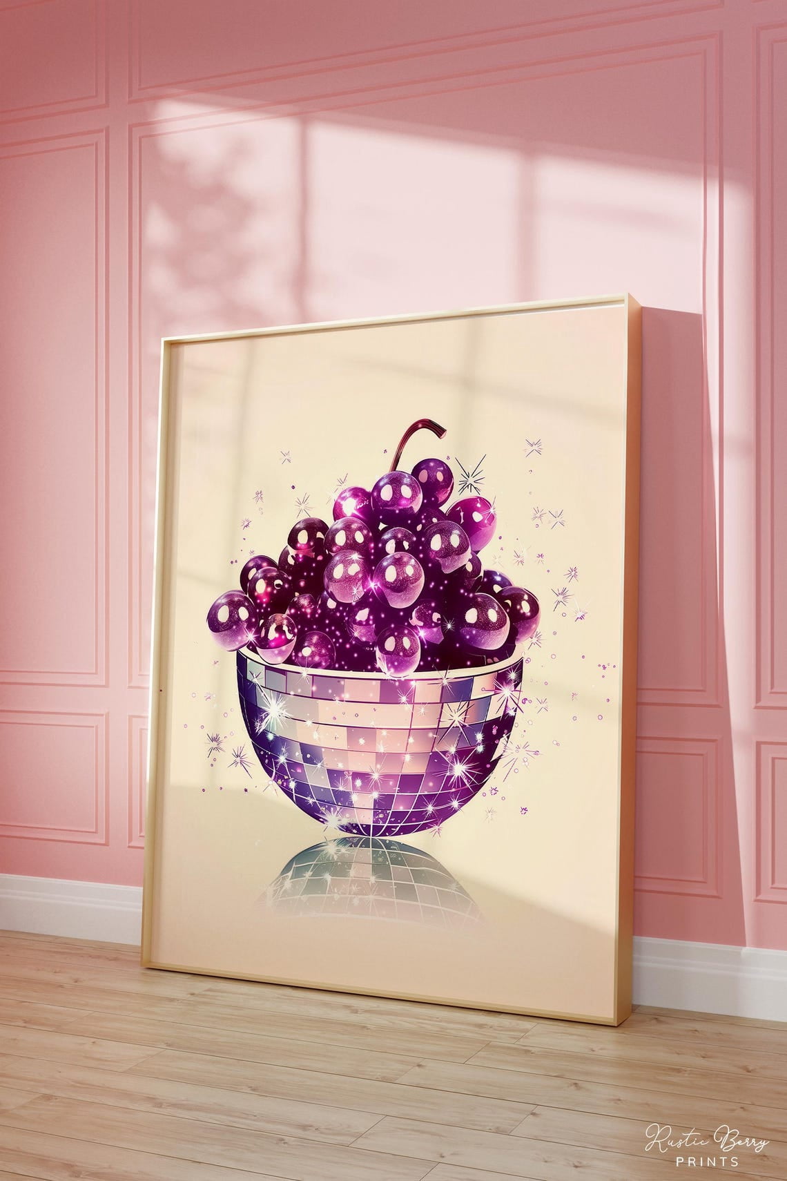 Miluva Disco Bowl Of Grapes Art Print Wall Art Poster Glam Disco Ball ...