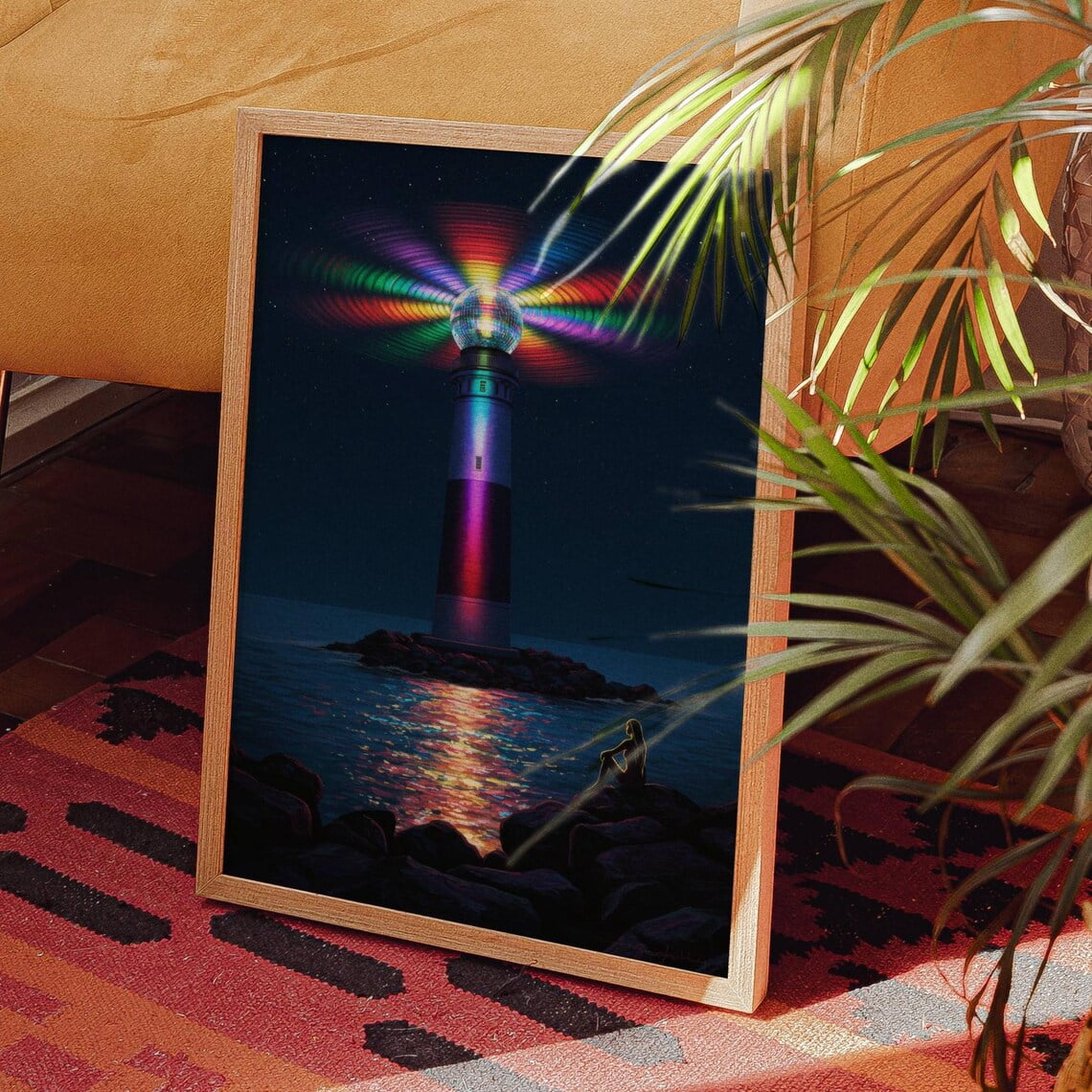 Miluva Disco Lighthouse Rave Print Rainbow Festival Wall Art Surreal ...