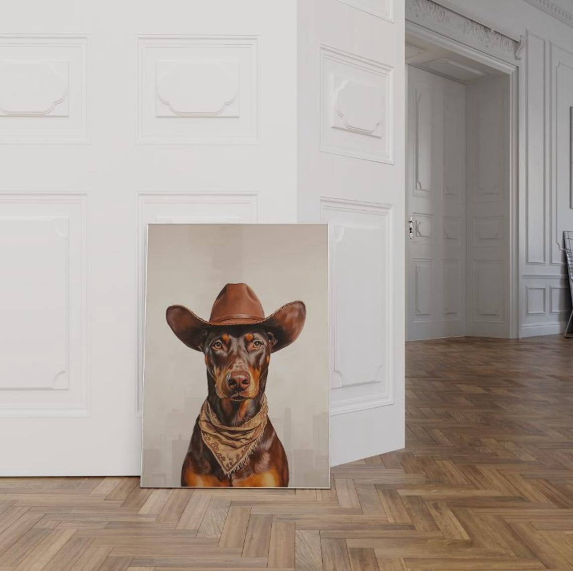 Miluva Doberman Cowboy Hat Print, Neutral Aesthetic Print, Vintage Art ...