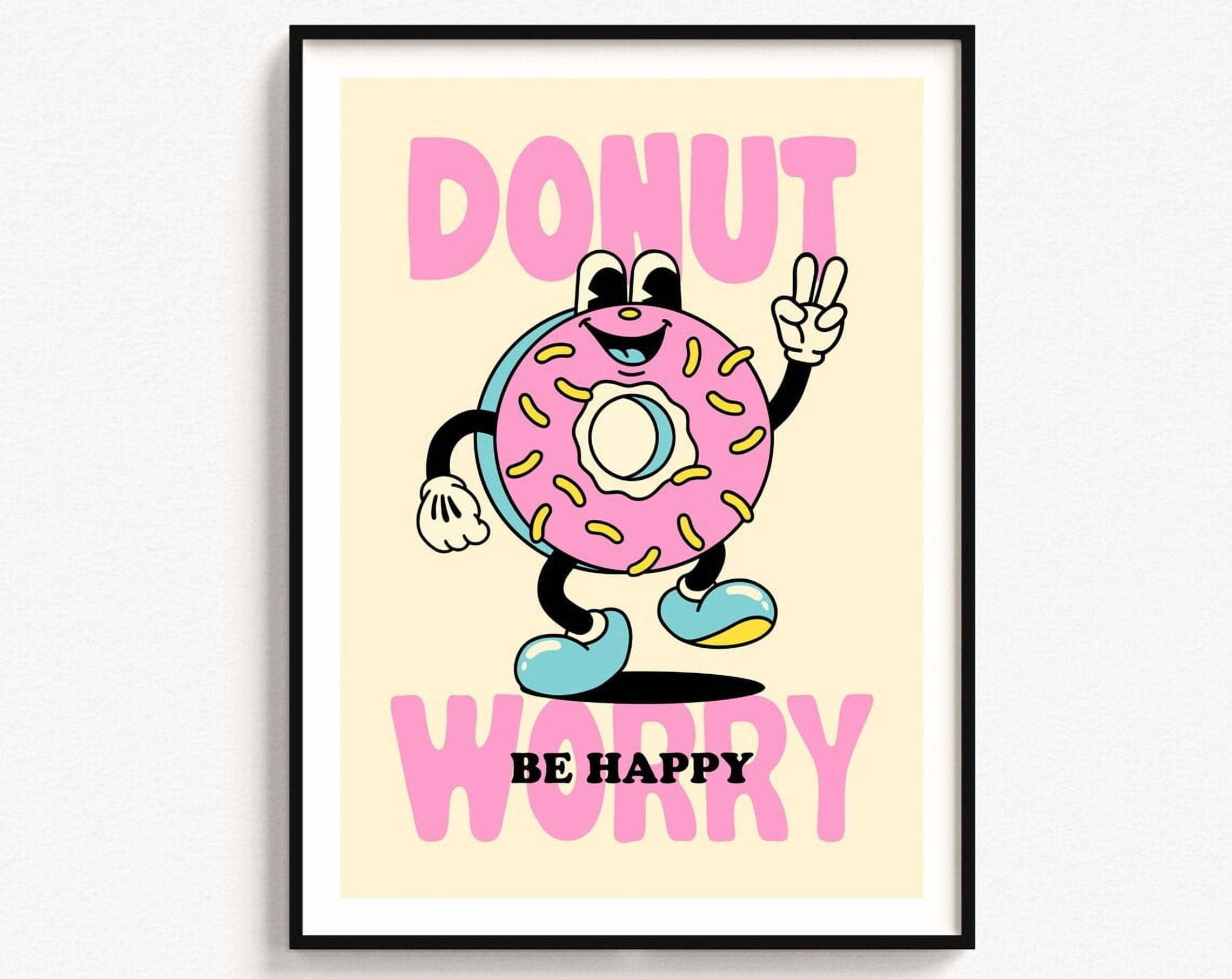 Miluva Donut Worry Be Happy Print, Preppy Room Decor For Teens, Cute ...