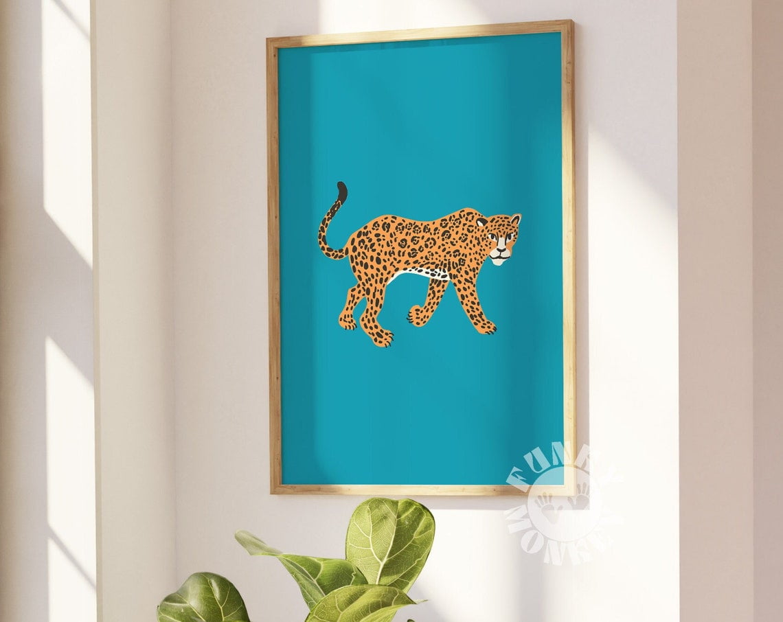 Miluva Dopamine Animal Wall Art, Teal Leopard Print, Maximalist Poster ...