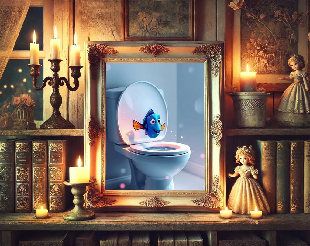 Miluva Dory Finding Nemo Swimming Out Of Toilet Bathroom Art Print ...