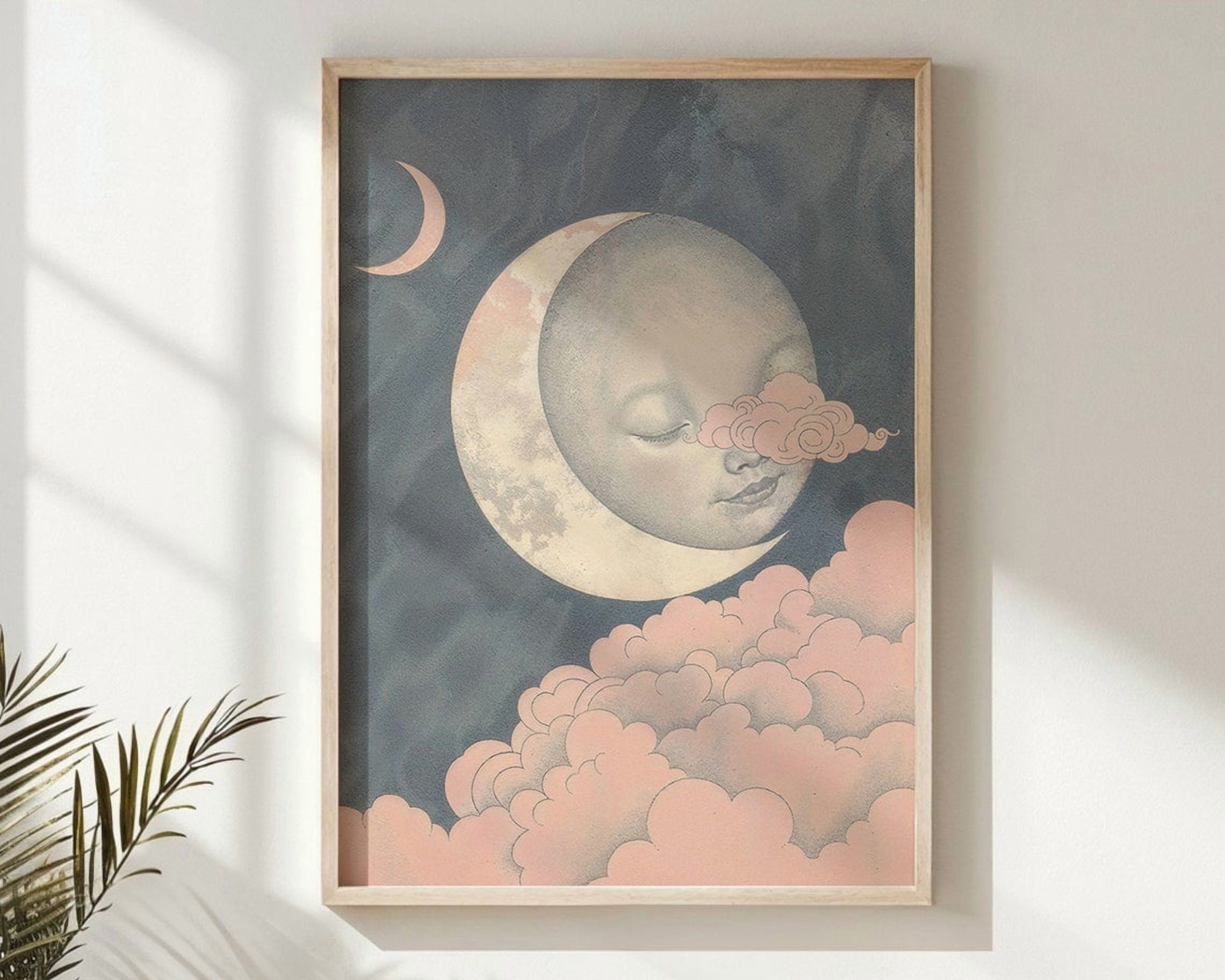 Miluva Dreamy Moon Child Nursery Wall Art, Celestial Kids Poster ...