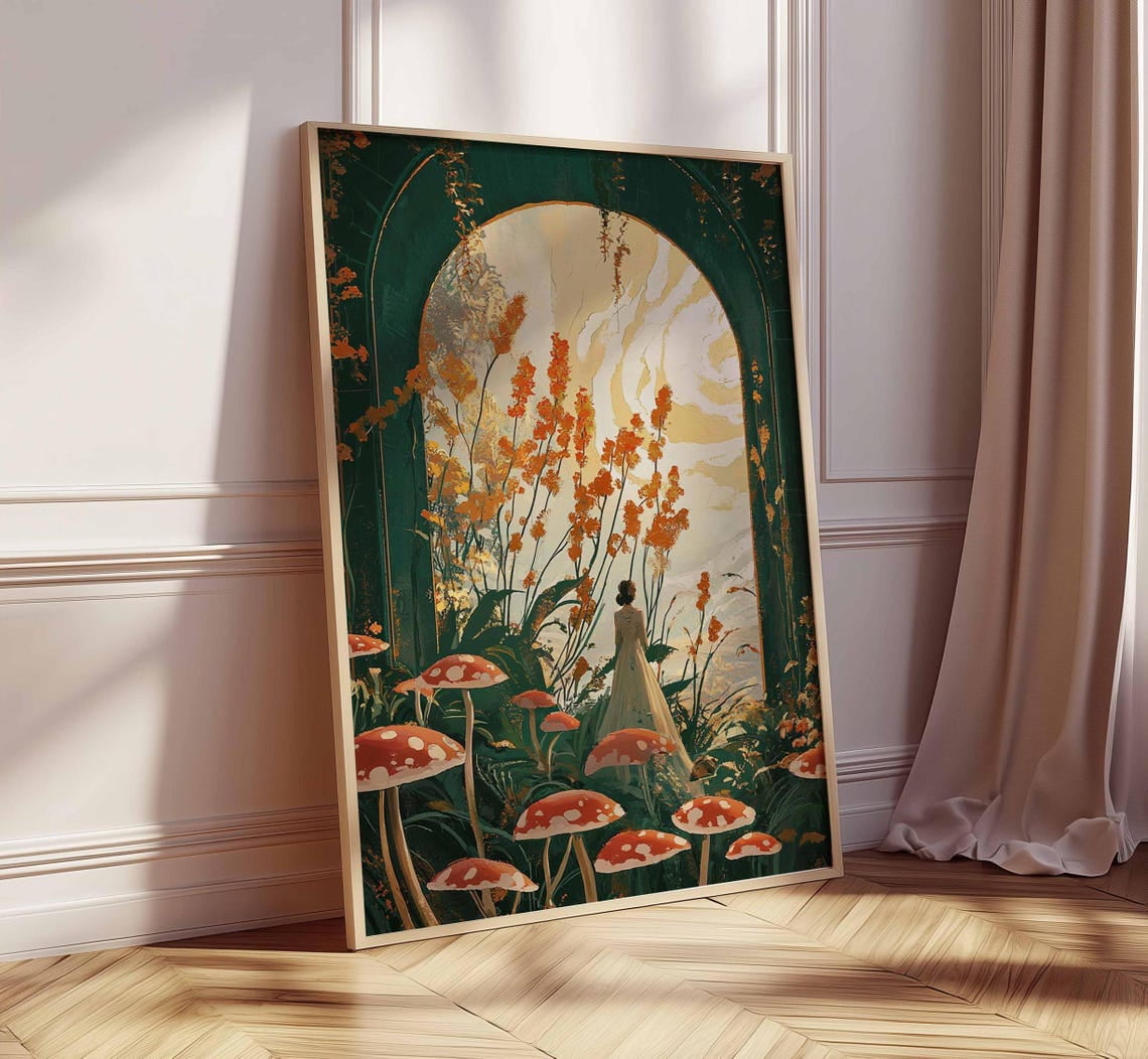 Miluva Dreamy Mushrooms Art Print, Ethereal Floral Portrait Poster ...