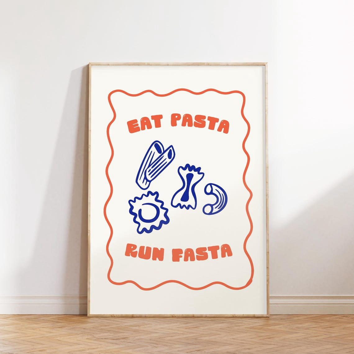 Miluva Eat Pasta Run Fasta Print, Cute Pasta Wall Art, Trendy Kitchen ...