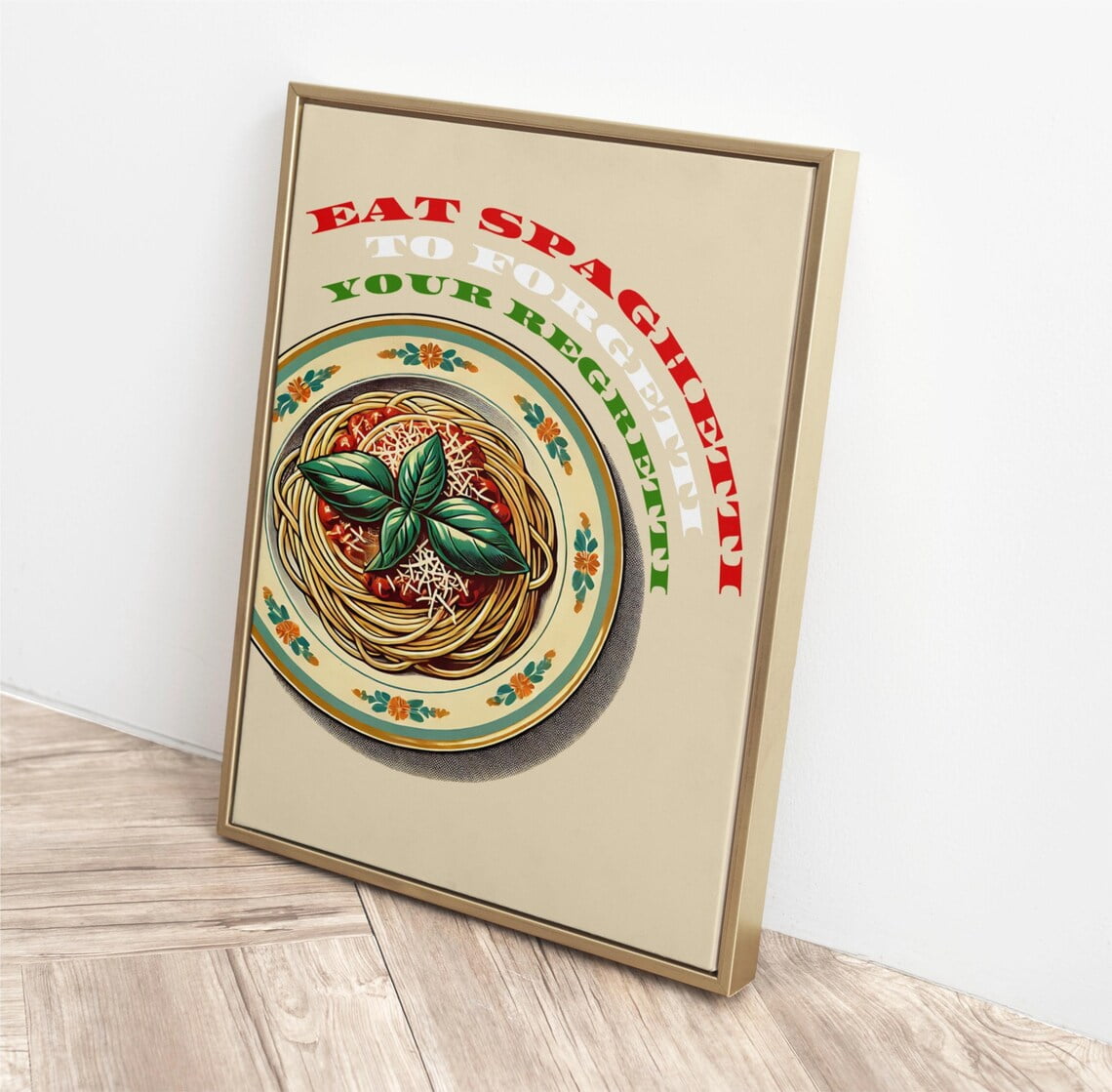 Miluva Eat Spaghetti To Forgetti Your Regretti - Kitchen Art Print ...