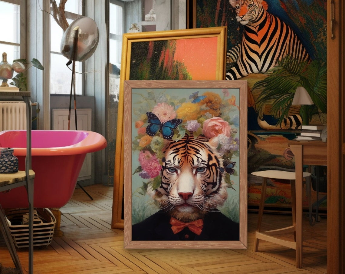 Miluva Eclectic Wall Art, Tiger Self Portrait Renaissance Animal Van ...