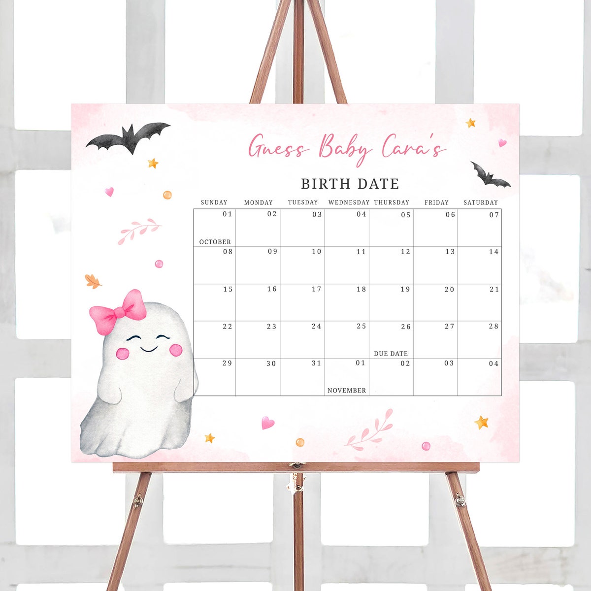 Miluva Editable pink a little boo baby shower due date calendar – Girl ...