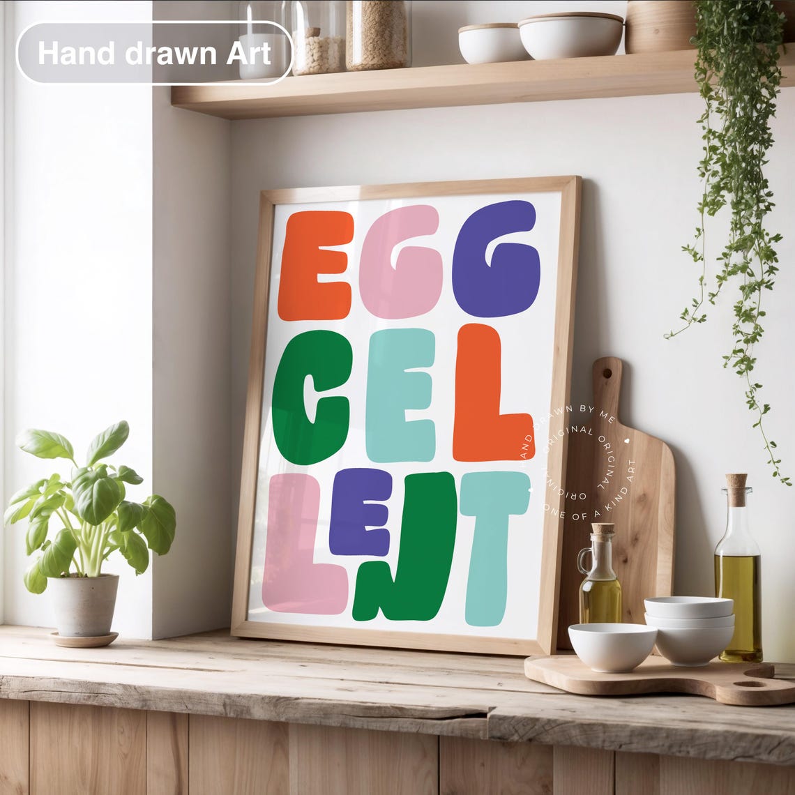 Miluva Egg Wall Art, Hand Drawn Eggcellent Quote, , Breakfast Nook ...