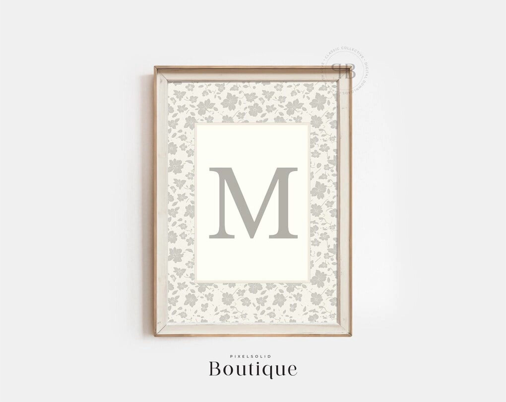 Miluva Elegant Floral Monogram Letter M Print, New Baby Gift, Floral ...