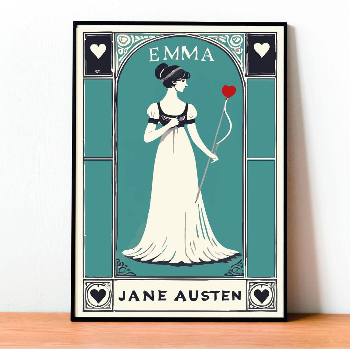 Miluva Emma Poster, Jane Austen Wall Art, Romantic Book Cover Print ...