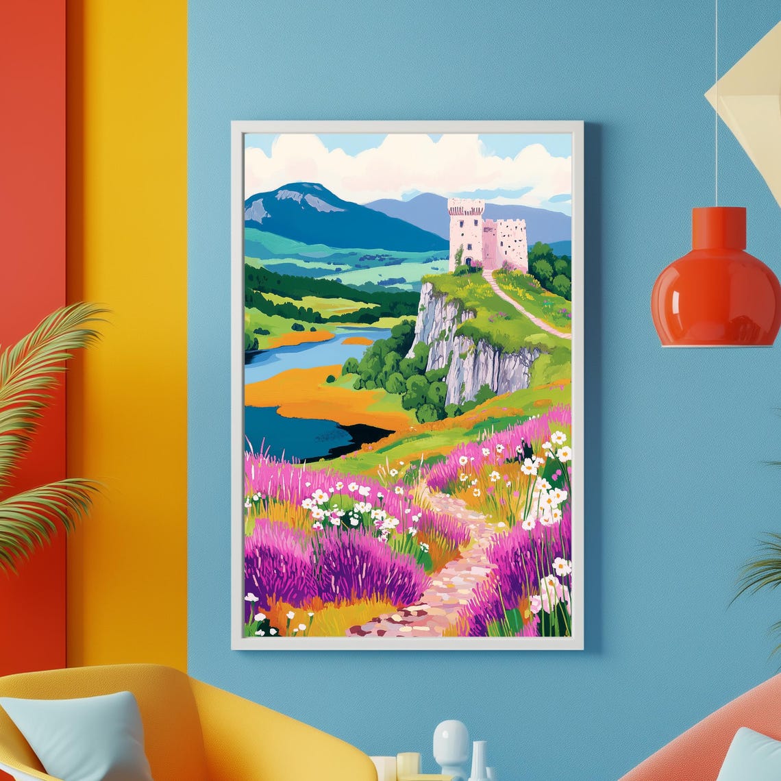 Miluva Fairy Tale Castle Wall Art, Vibrant Countryside Landscape Print ...