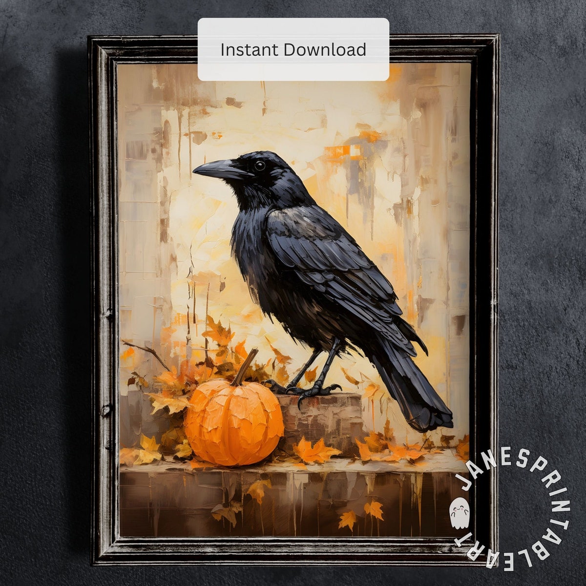 Miluva Fall crow for halloween wall decor – Crow art farmhouse fall ...