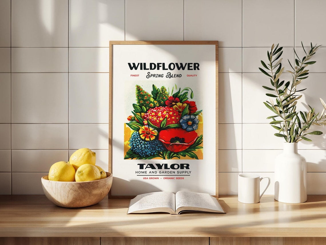 Miluva Farmhouse Wildflower Print Retro Kitchen Art Decor Garden Flower ...