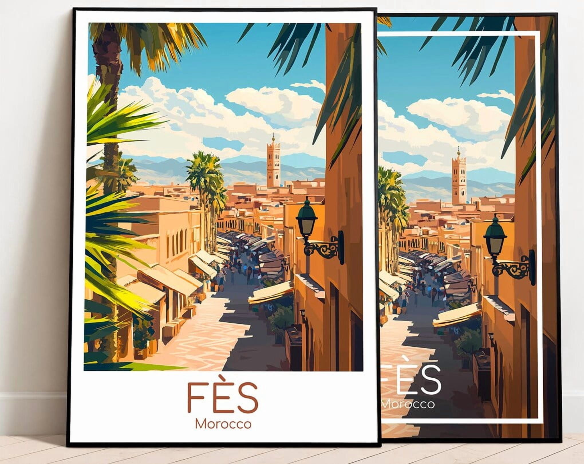Miluva Fes Travel Poster Fes Poster Wall Art Morocco Vintage Poster Fes ...