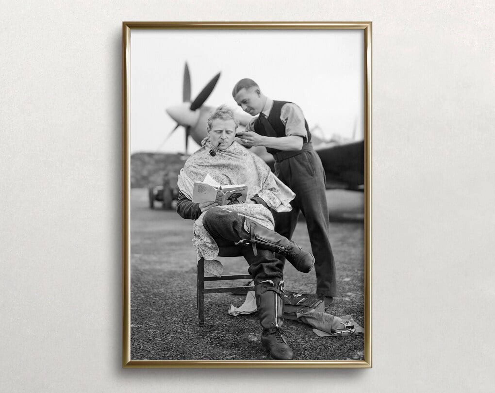 Miluva Fighter Pilot Getting A Haircut, Black And White Art, Vintage ...