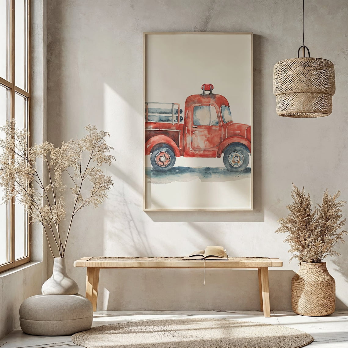 Miluva Fire Truck Print For Kids, Nursery Wall Art, Boys Bedroom Decor ...