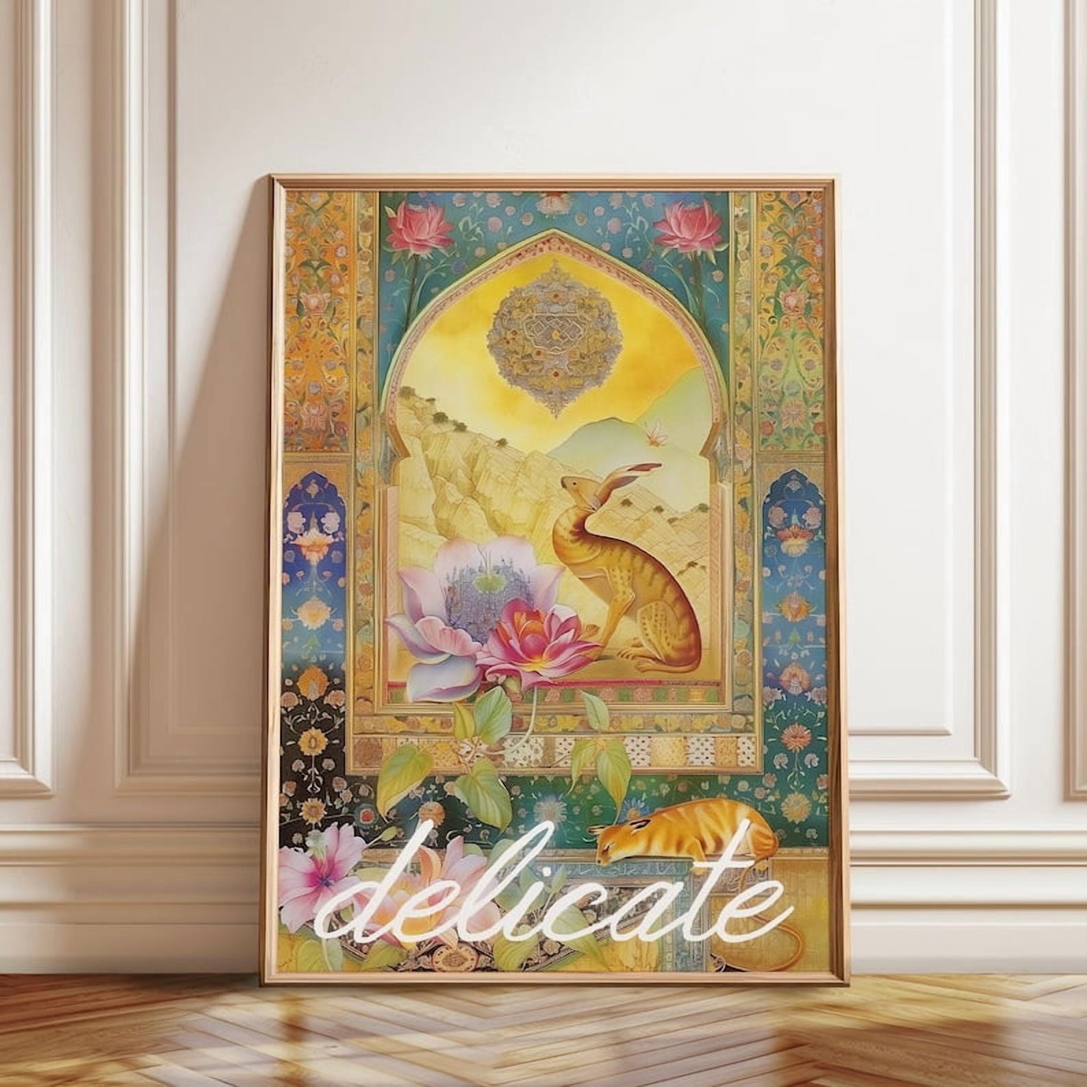 Miluva Floral And Hare Artwork Poster - Colorful Retro Hare And Flowers ...