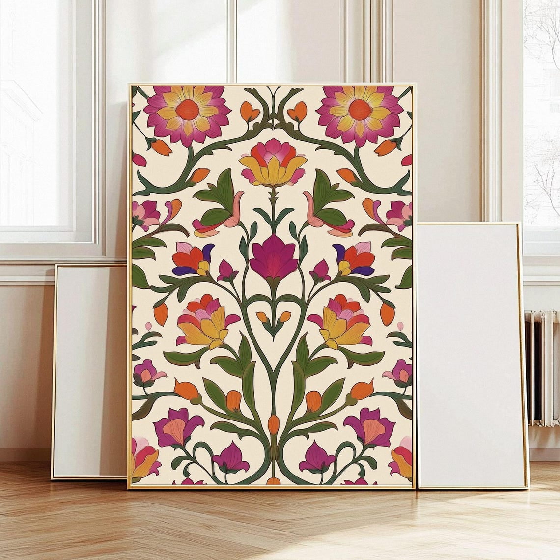 Miluva Floral Print Indian Folk Art, Tapestry Floral Wall Art, Indian ...