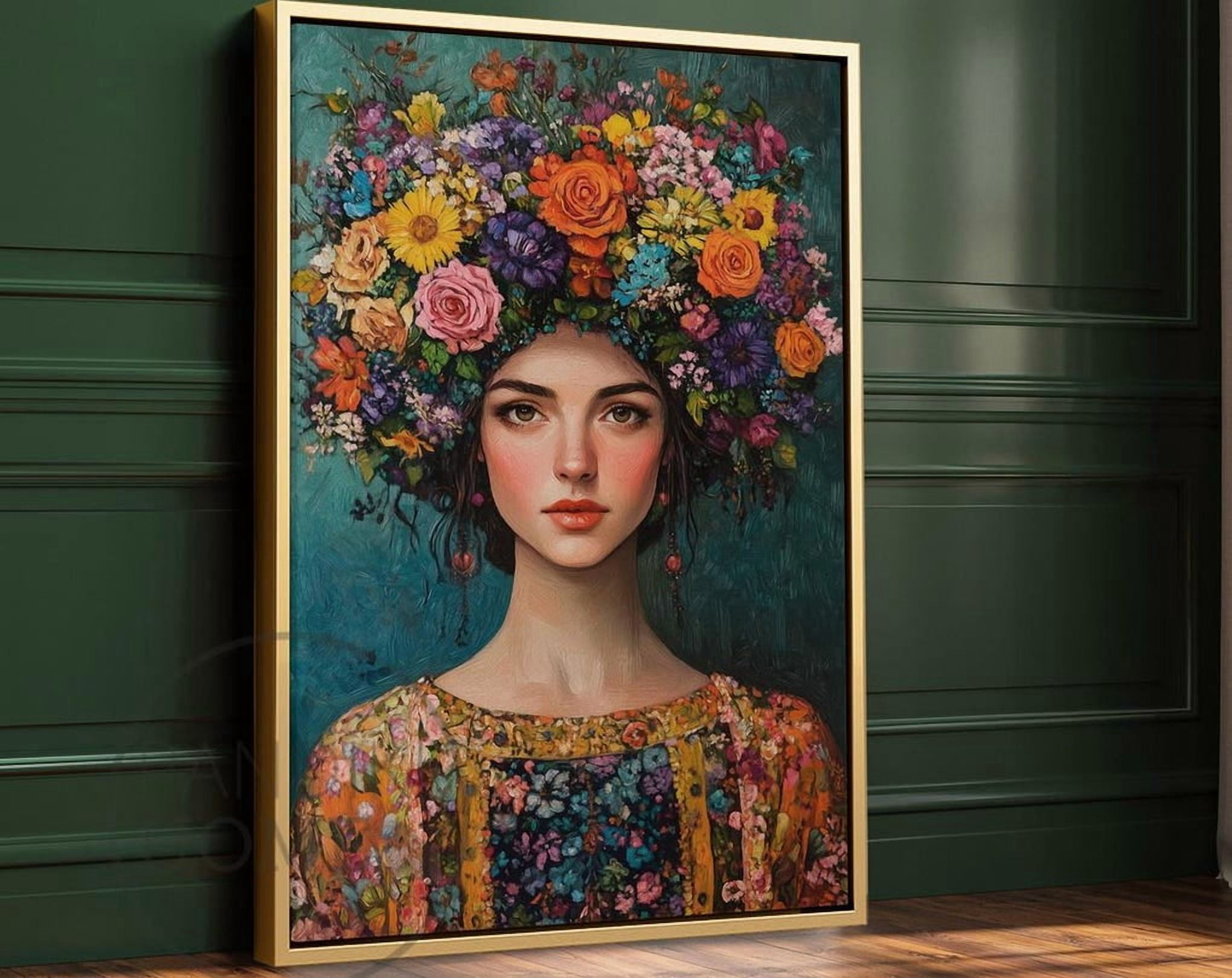 Miluva Floral Woman Portrait, Floral Print, Colourful European, Turkish ...
