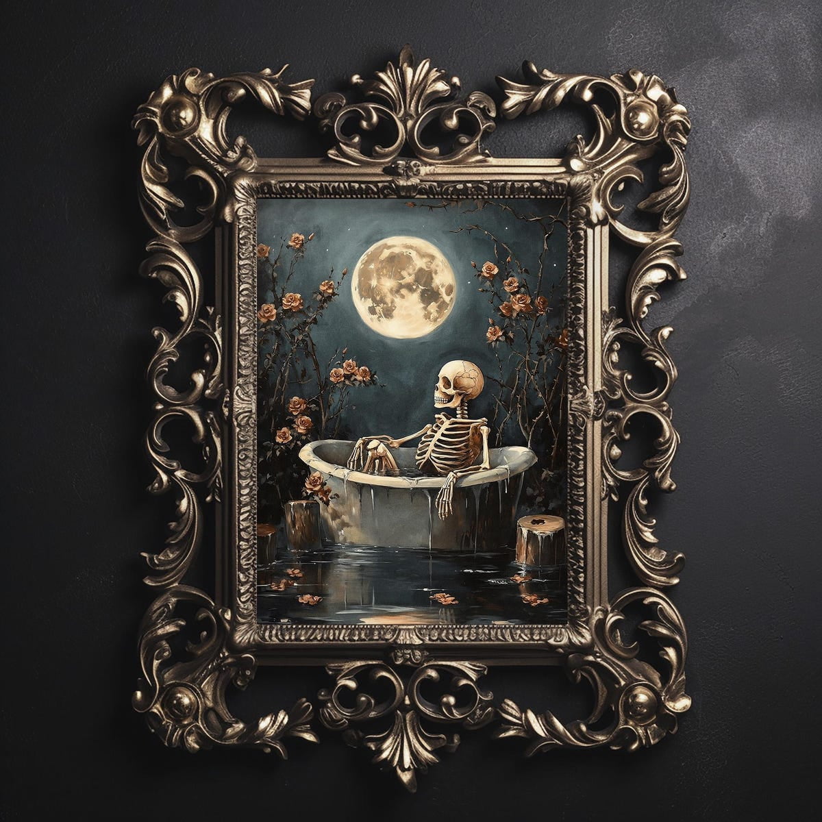 Miluva Floral skeleton taking a bath print – Dark academia – Halloween ...