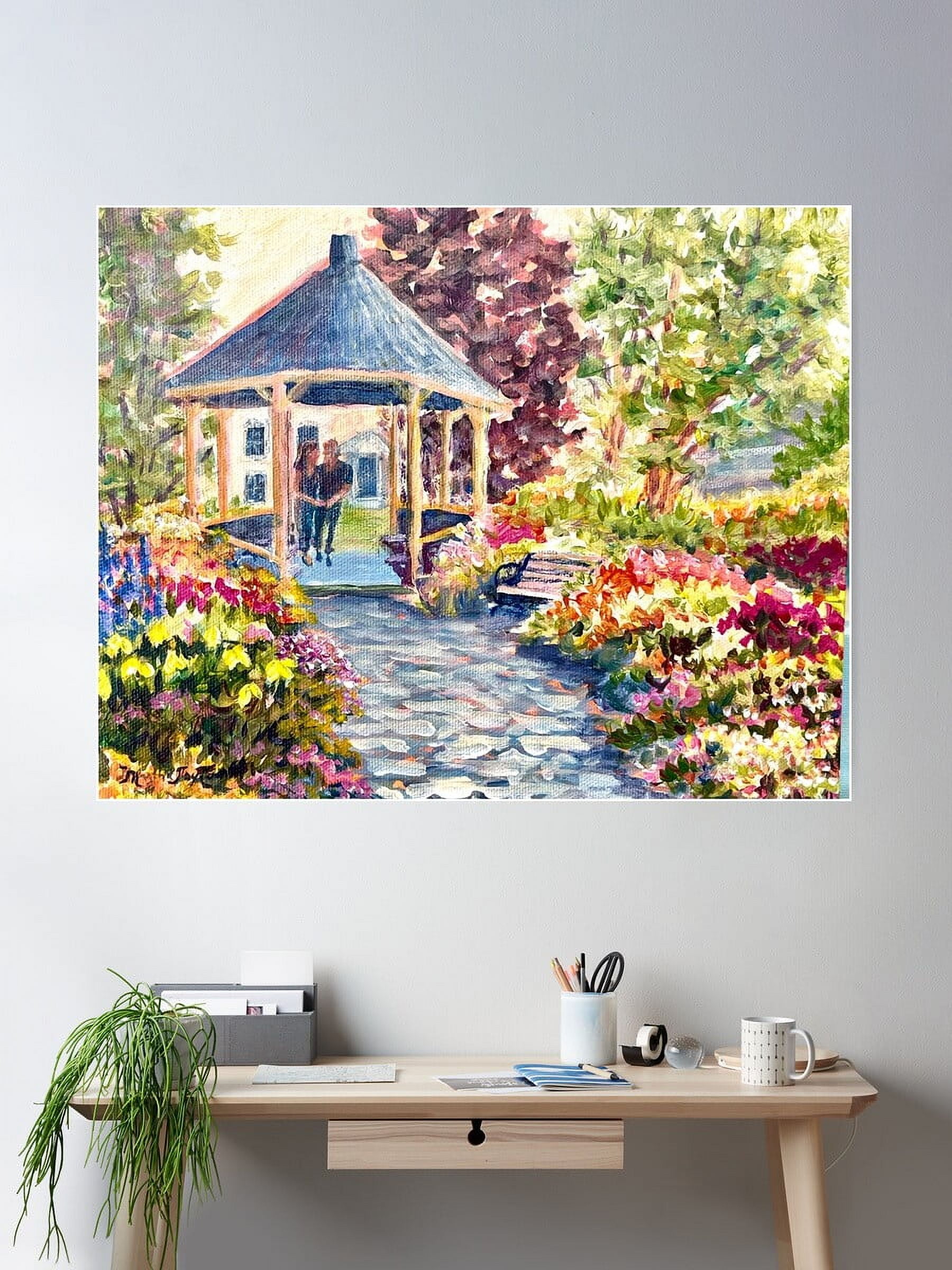 Miluva Flower Garden With Gazebo And Park Bench Poster Wall Art, Modern ...