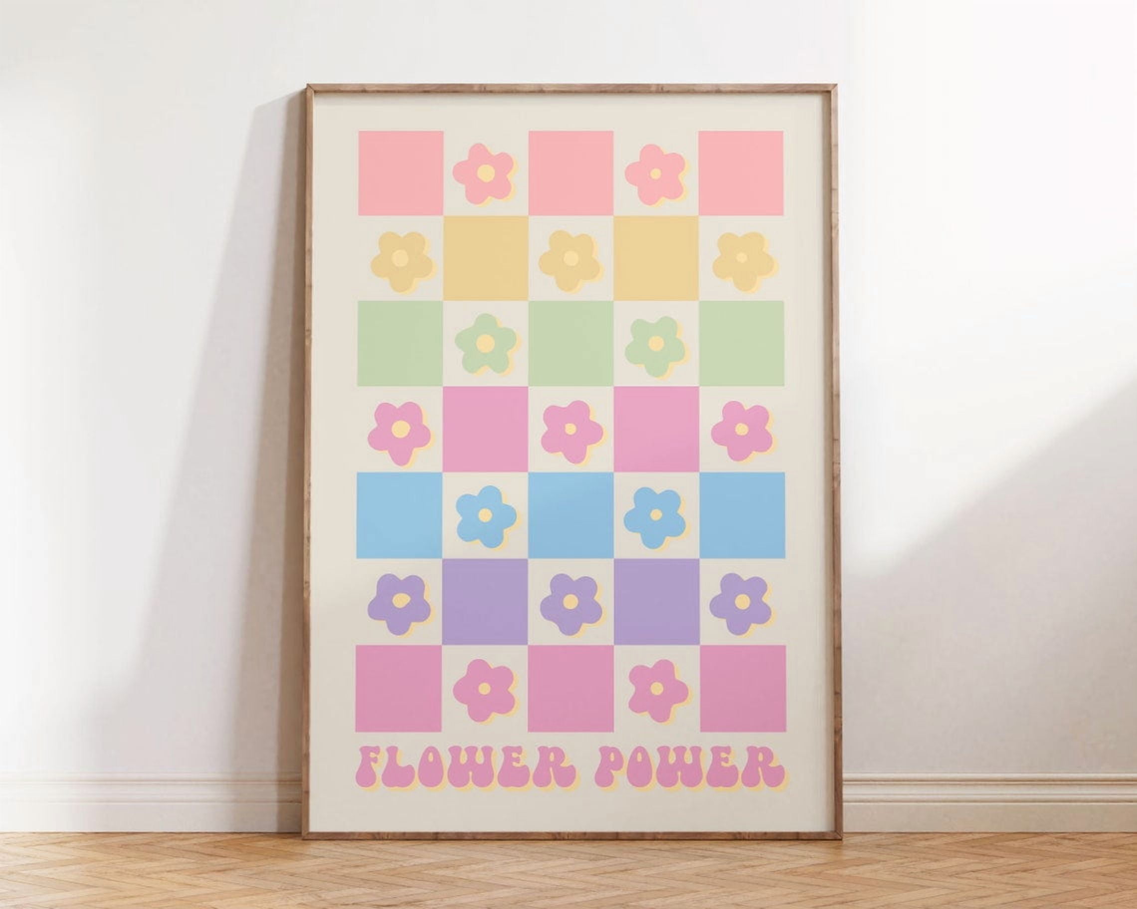 Miluva Flower Power Retro Print, Danish Pastel Checkered Rainbow Poster ...