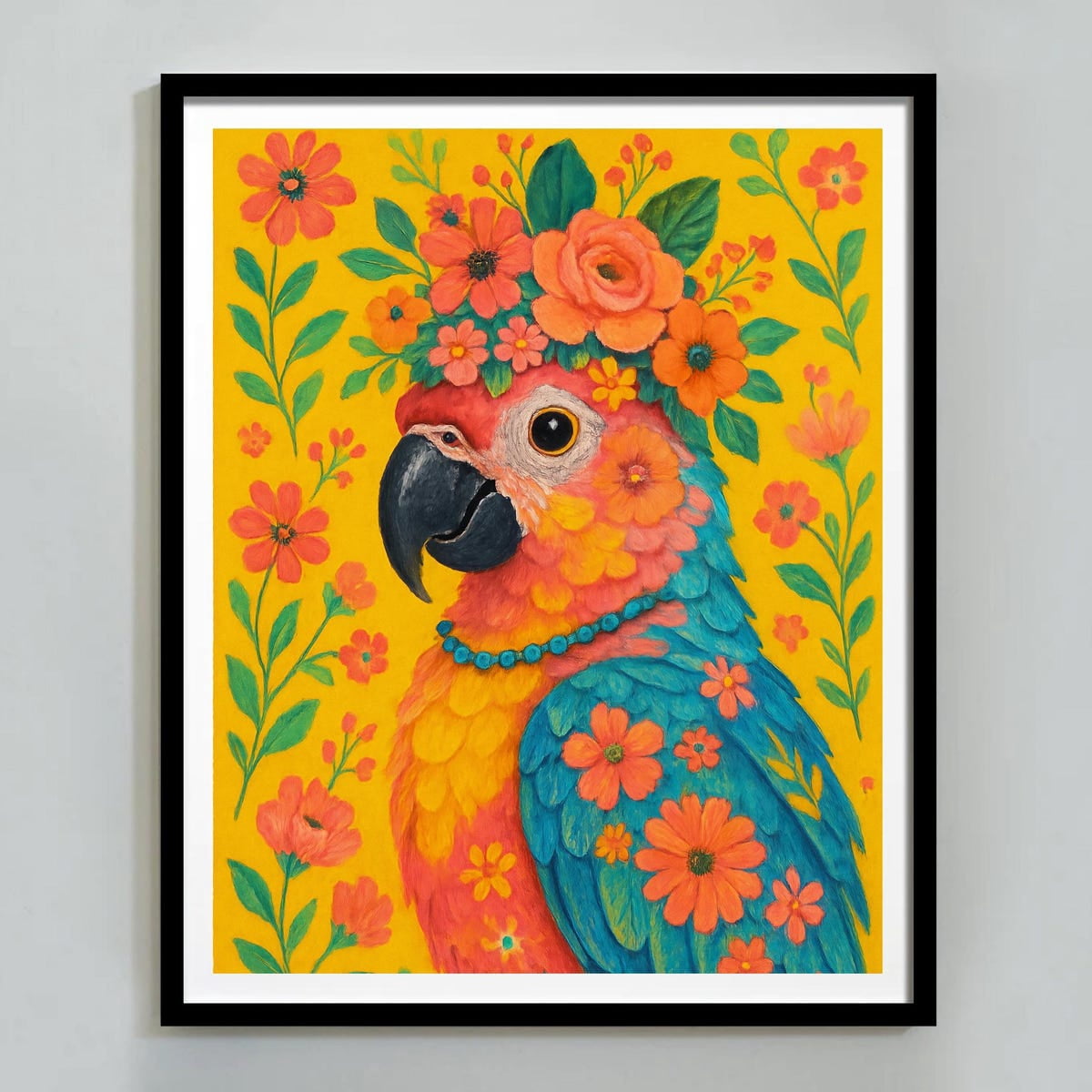 Miluva Flower parrot art print – Maximalist wall art – Funky animal ...