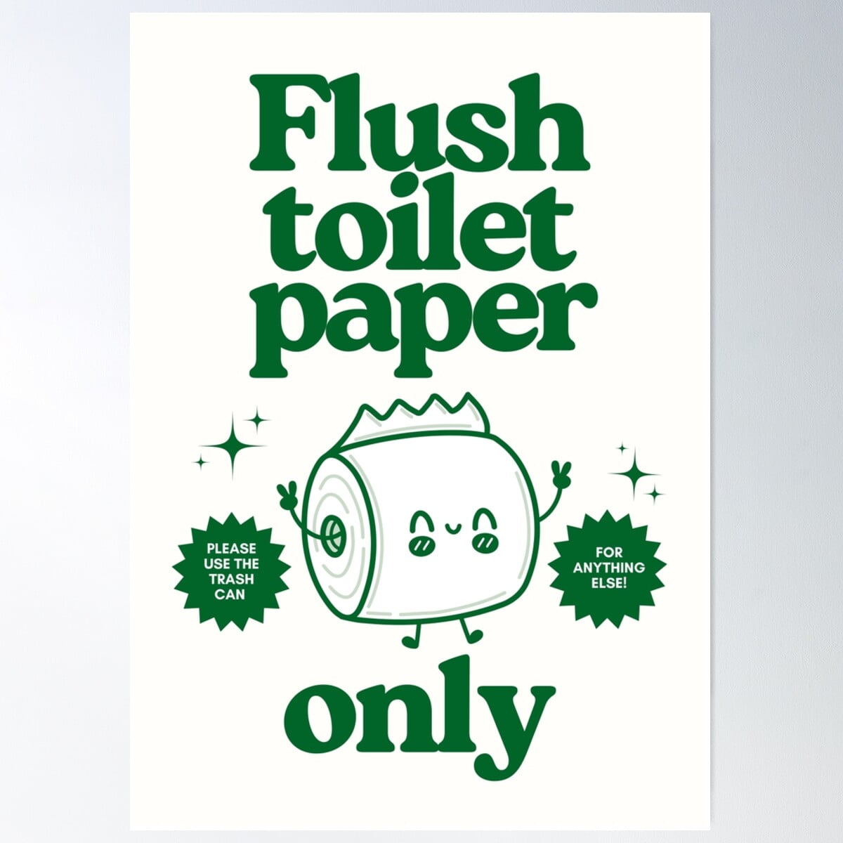 Miluva Flush Toilet Paper Only Poster Cute Bathroom Sign With ...