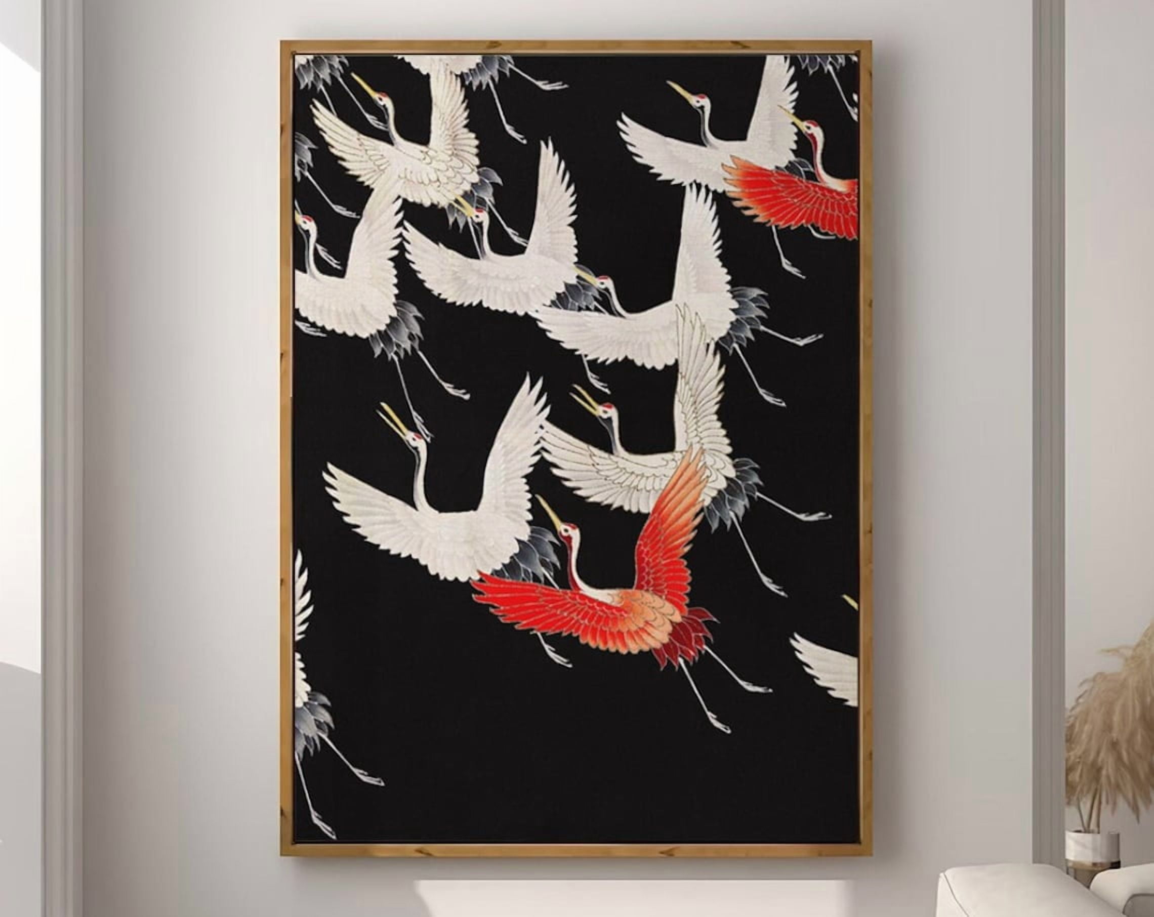 Miluva Flying Red Crowned Crane Japanese Woodblock Art Print Poster ...