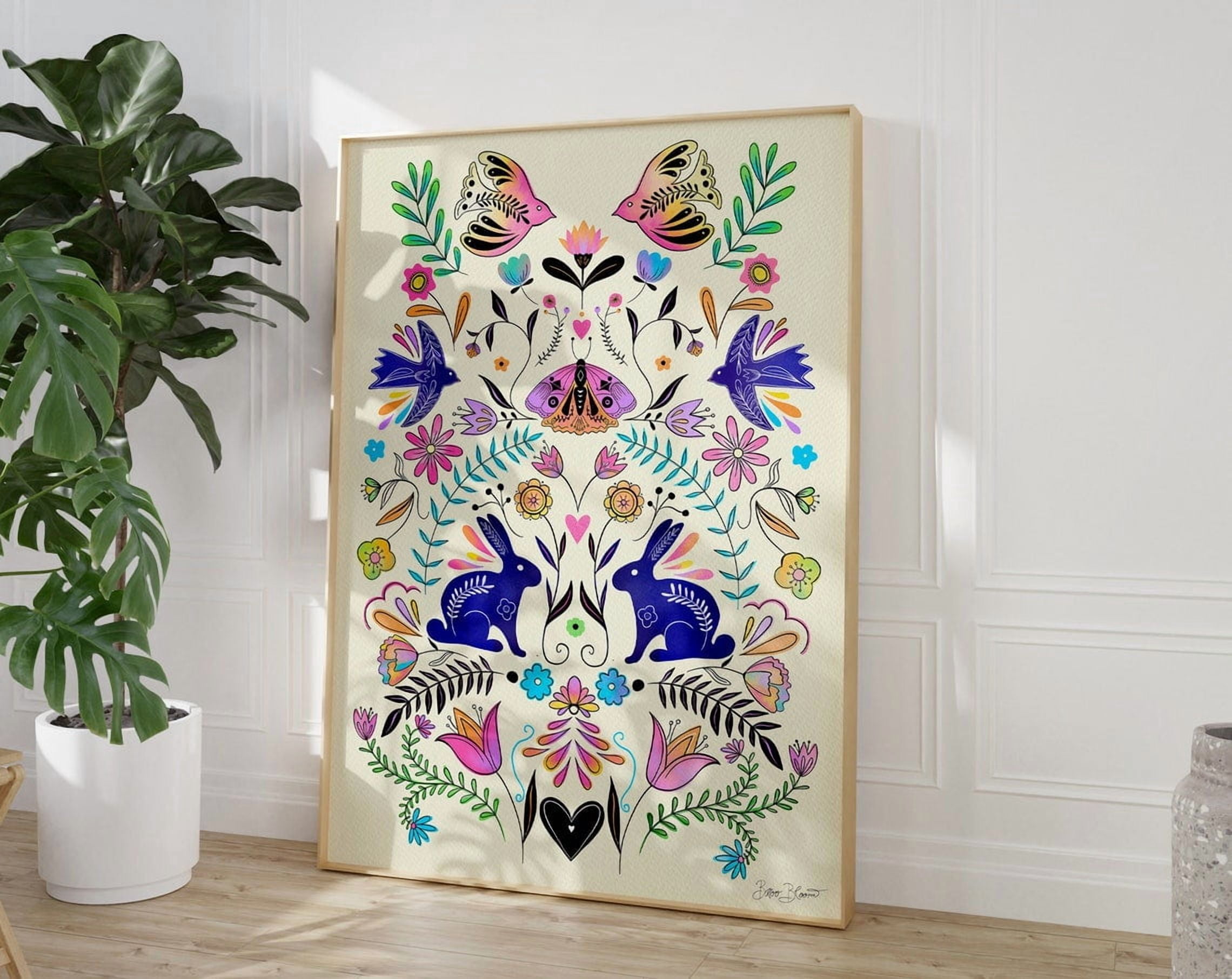 Miluva Folk Art Modern Poster - Colorful Flower Folklore Print - Bright ...