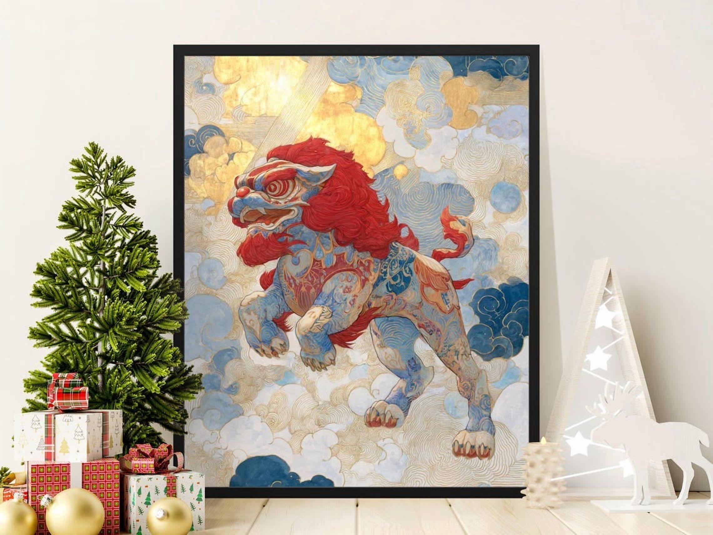 Miluva Foo Dog Poster, Asian Art Print, Chinese Lion Decor, Guardian ...