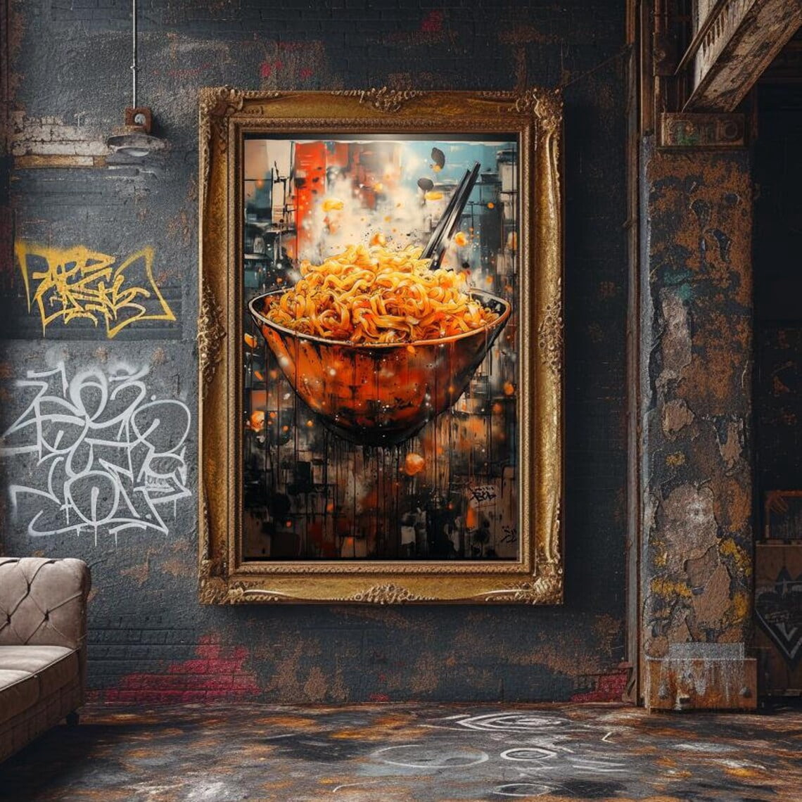 Miluva Food Graffiti Wall Art, Urban Noodle Wall Decor, Iconic Street ...
