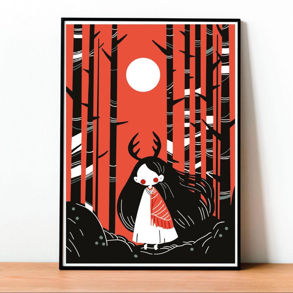 Miluva Forest Spirit Poster, Antler Girl Art, Fairy Tale Wall Decor ...