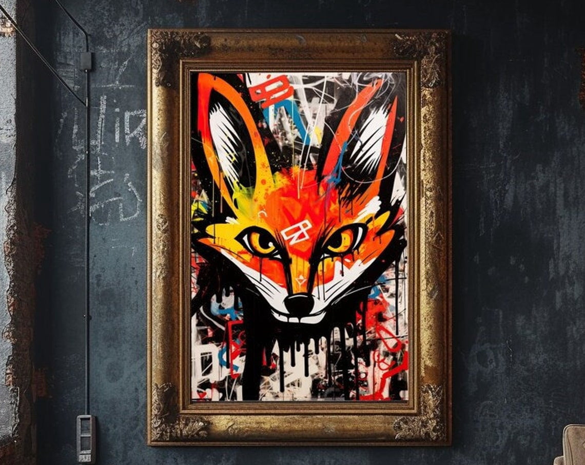 Miluva Fox Graffiti Wall Art, Woodland Fox Printable Wall Art, Modern ...