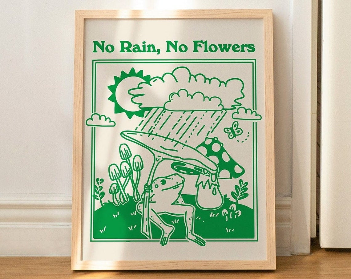 Miluva Framed Green Frog Print, Retro Minimalist Illustration, Vintage Aesthetic Framed Posters ...