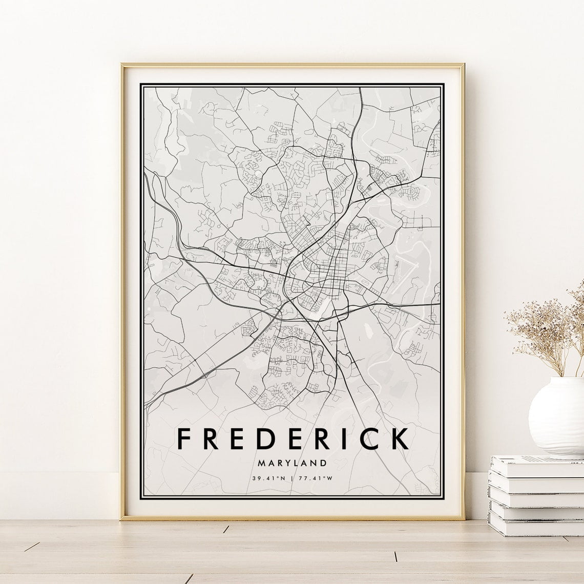 Miluva Frederick Map Print, Frederick Maryland City Map Art, Minimalist ...
