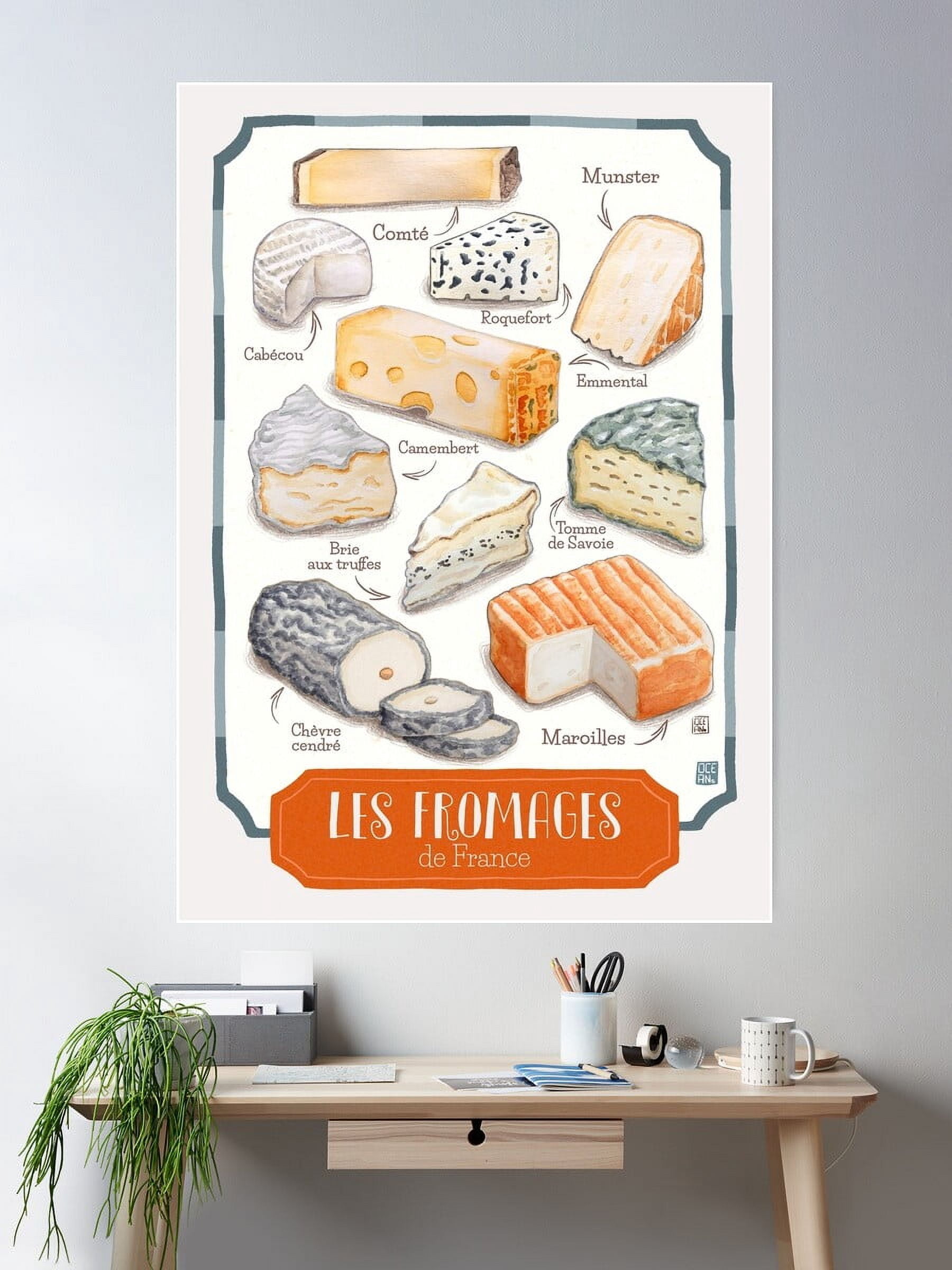 Miluva French Cheeses Poster Wall Art, Modern Wall Decor For Living ...