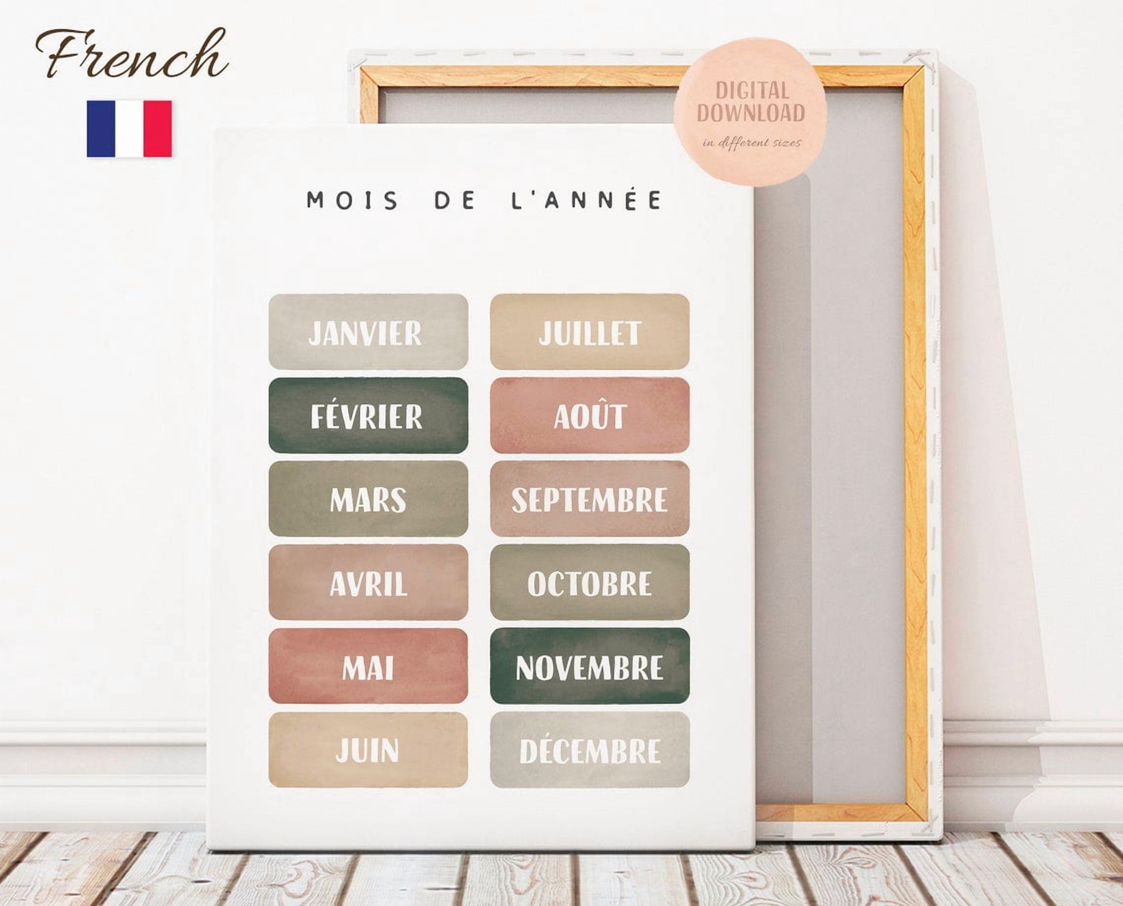 Miluva French Educational Poster, French Classroom Printables, Months Of The Week Poster ...