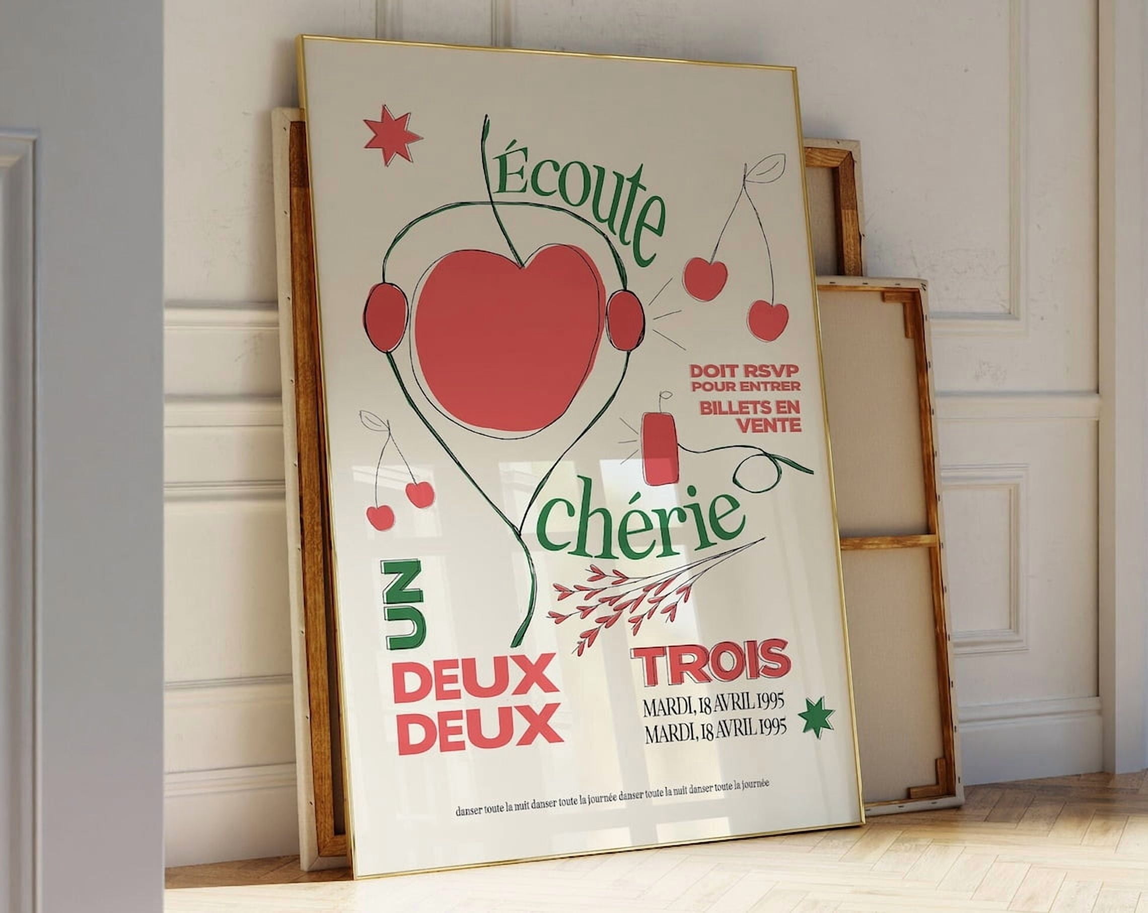 Miluva French Vintage Red Cherry Poster, Cherie Coquette Wall Art, Hand ...