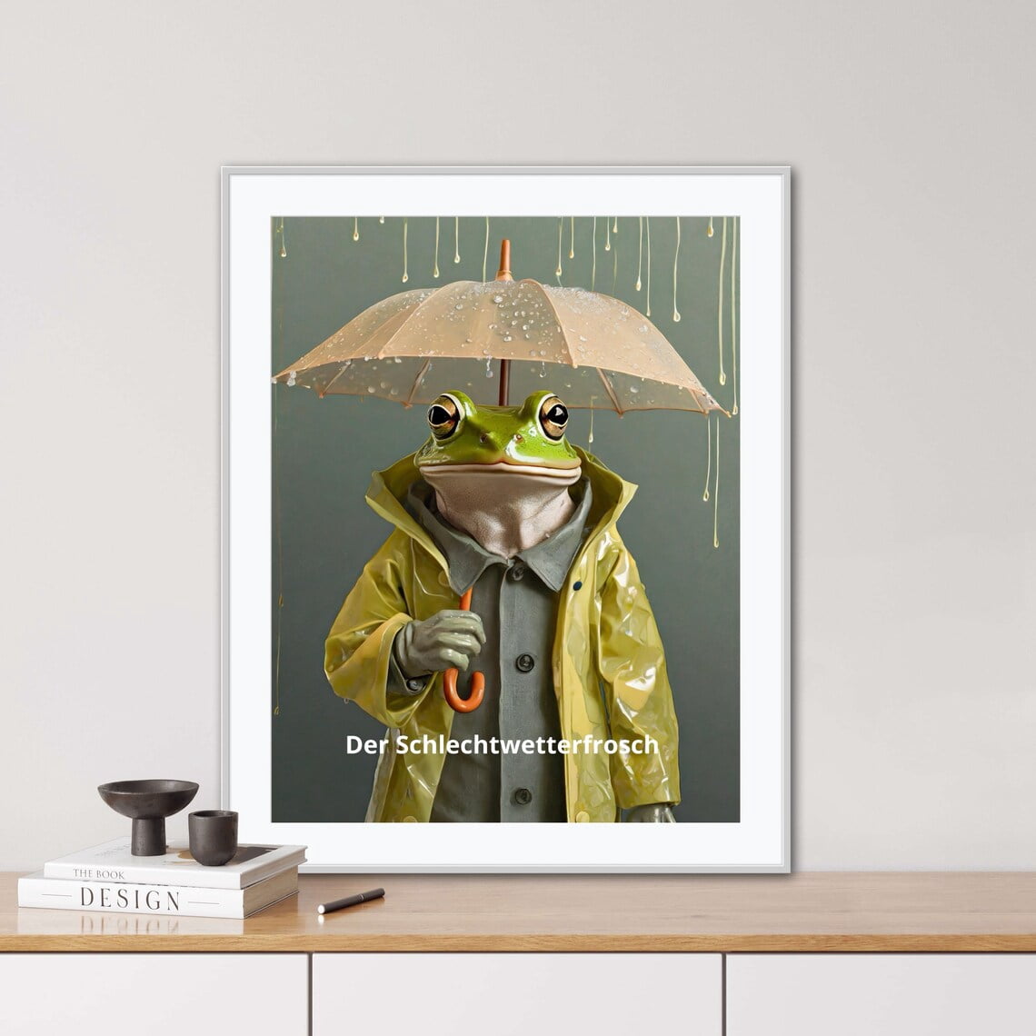 Miluva Frog In Raincoat With Umbrella, Ai Generated, Saying Poster ...
